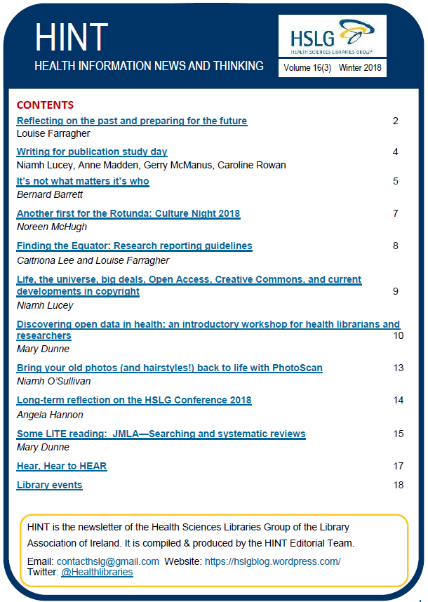 HINT: Winter issue – Health Sciences Libraries Group