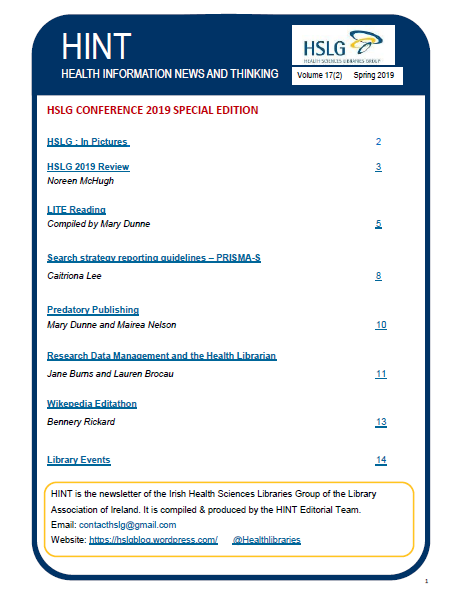 HINT SPRING 2019 – Health Sciences Libraries Group